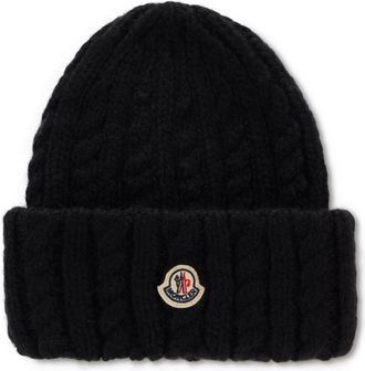 Moncler L20933B00031 Ribbed Knit Alpaca Wool Beanie - Black