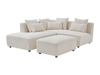 Vente-Unique Ecksofa mit Ottomane Links mit Hocker aus beigem Cord MECODI