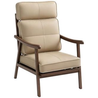 HOMCOM Fauteuil de Salon Fauteuil de Salon en PU avec Structure en Bois Coussins &eacute;pais et rembourr&eacute;s Dossier Haut Charge 150 kg Fauteuil de Lecture pour Salo