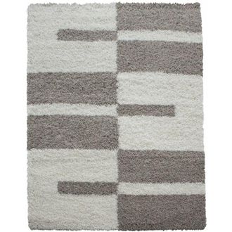Gala Gala - Tapis Salon Chambre Shaggy Motifs G&eacute;om&eacute;trique - roma (Caf&eacute; et Ivoire - 120x170cm)