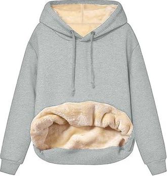 Generic Sweat &agrave; capuche dhiver pour femme - Pull &agrave; capuche &eacute;pais doubl&eacute; Sherpa - D&eacute;contract&eacute; - Doux et confortable - Chaud, gris clair, XXL