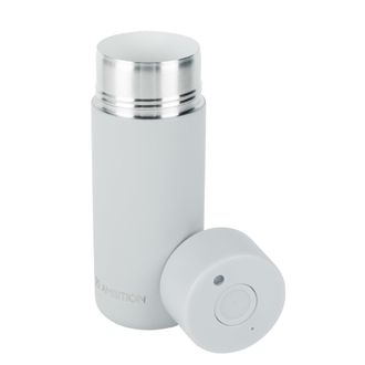 Ambition Thermobecher Keramik Innen 400 ml Calido Isolierbecher aus Edelstahl mit Druckknopf auslaufsicher grau