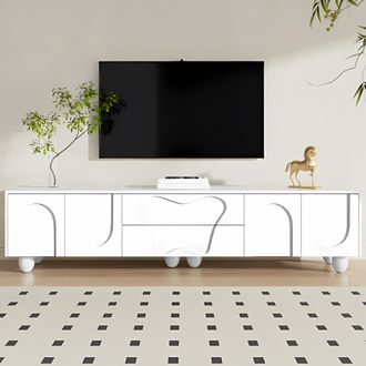 Generic TV Schrank Lowboard mit Holzbeinen und Stauraum, TV Board mit F&auml;chern und Schubladen f&uuml;r Wohnzimmer, Medienm&ouml;bel f&uuml;r Fernseher und Ger&auml;te, TV St&auml;nder 