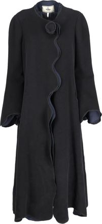 Fendi manteau en laine &agrave; boutonni&egrave;re crois&eacute;e et &agrave; volants - Noir