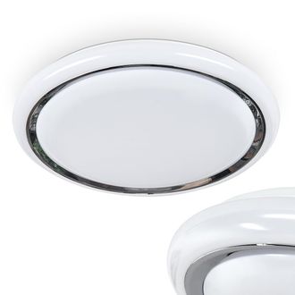 HOFSTEIN LED Deckenleuchte Anela, runde Deckenlampe aus Kunststoff in Wei&szlig;/Chromfarben, moderne Leuchte (&Oslash; Schirm 35 cm), 24 Watt, 2300 Lumen, 3000 Kelvin, Ess