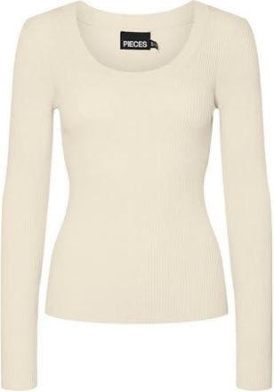 Pieces Pull en Tricot pour Femme Pcmira LS col en U Noos BC, Bouleau, XS