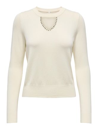 Only Rundhalspullover ONLY ONLVENICE LIFE LS PEEKABOO BLING CC KNT, Damen, Gr. XL, babys breath detail:silber bling, Strick, Obermaterial: 82% Viskose, 16%
