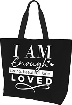 AOOEDM I Am Enough Loved Sac &agrave; provisions r&eacute;utilisable en toile pour dames