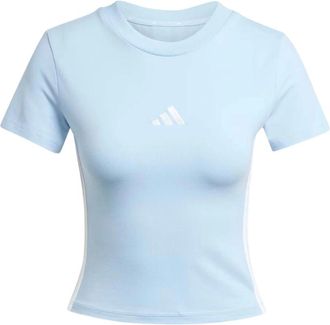 adidas Femme, Tops, Bleu, Taille: 40 FR Essentials 3-Stripes Slim Baby Tee