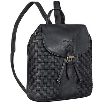 STILORD Camillla Pettit Sac &agrave; Dos Femme Cuir Veritable elegant pour Loisir et Voyage tress&eacute;, Couleur:noir