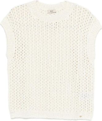 Herno Femme, Pulls, Blanc, Taille: 38 FR Gilet &agrave; Maille Ajour&eacute;e et Encolure Ronde