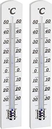 TFA Dostmann Analoges Innenthermometer, 12.1003.09, Raumthermometer, hohe Genauigkeit, aus Buchenholz, weiß, (L) 31 x (B) 16 x (H) 180 mm (Packung mit 2)