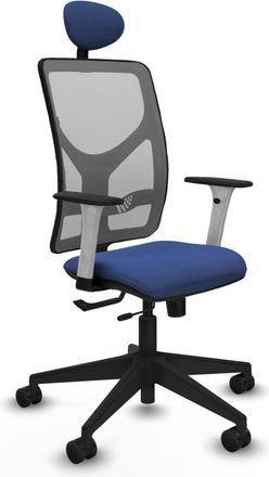 Piqueras y Crespo B&uuml;rostuhl mit Kopfst&uuml;tze und wei&szlig;en und schwarzen Armlehnen, h&ouml;henverstellbare Lendenwirbelst&uuml;tze und festes Kopfteil, Grau/Marineblau