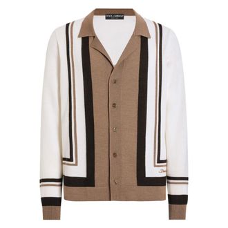 Dolce & Gabbana Homme, Pulls, Multicolore, Taille: 2XL Pull Beige Col Chemise Manches Longues