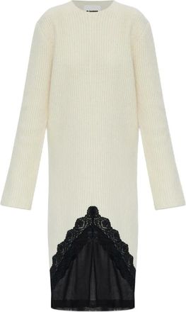 Jil Sander robe mi-longue à empiècement en dentelle - Tons neutres