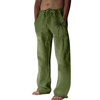 Generic Pantalon en lin pour homme Coupe ajust&eacute;e : pantalon d&eacute;t&eacute; avec imprim&eacute; Pantalon de plage avec taille &eacute;lastique Pantalon &agrave; enfiler Pantalon long en tiss