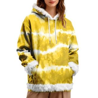 Generic Sweat à capuche imprimé 3D en fausse fourrure pour femme avec poche, pull dhiver décontracté tendance en peluche surdimensionné à manches longues en p