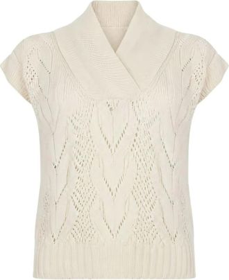 D.exterior Gilet en maille torsad&eacute;e &agrave; col ch&acirc;le - Femme - Pulls - Blanc - Taille: 36 FR