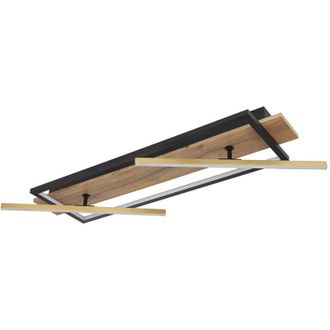 Globo Lighting Plafonnier LED Lampe en bois laiton Lampe de salon r&eacute;glable, m&eacute;tal aluminium noir MDF, 32W 1550lm 3000K blanc chaud, L 81,5 cm
