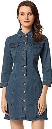 Allegra K Robe en Denim à Manches 3/4 et Manches au Dessus du Genou pour Femmes Bleu Moyen XL