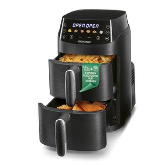 Gourmetmaxx FryUp Vertikale Doppelkammer Hei&szlig;luftfritteuse XS | Airfryer mit MultiColour-LED-Touchdisplay | Hei&szlig;luftfritteuse 2 Kammern, 5 L Volumen (2x2,5L) | He