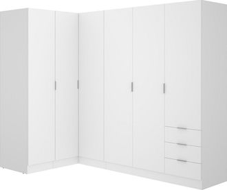 Vente-Unique Eckkleiderschrank mit 6 T&uuml;ren & 3 Schubladen - 213 cm - Wei&szlig; - LISTOWEL