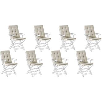 Beliani Auflagen 8er Set Taupe Stoff 55x42x5 cm mit Befestigungsb&auml;ndern Knopfheftung Moderne Sitzauflage f&uuml;r Niederlehner Gartenstuhl