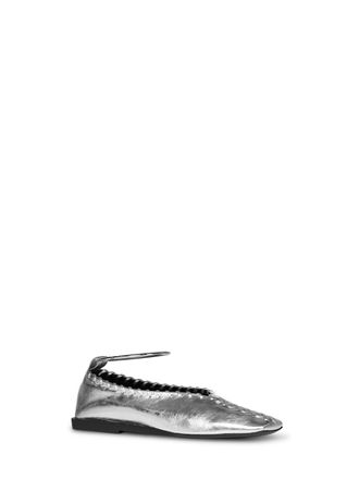 Jil Sander Womens Ballet Flats Laminated Silver Leather Polyamide Ballerina Shoes