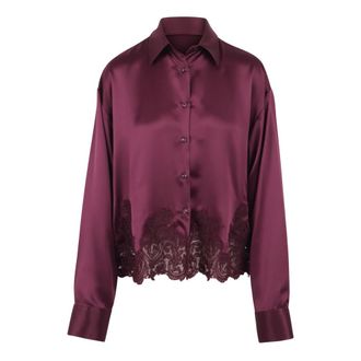 Ermanno Scervino Seidenhemd mit Spitzeneins&auml;tzen am Saum - - Blouses & Shirts - Damen - Lila - XS