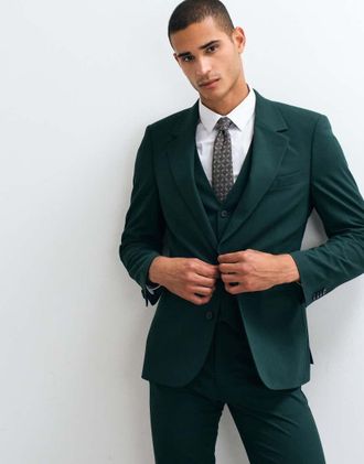 Asos Eng geschnittene Anzugjacke in Dunkelgr&uuml;n