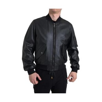 Dolce & Gabbana Elegante schwarze Lederbomberjacke - - Jackets - Herren - Schwarzk - XS