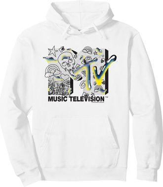 Giesswein Retro 90er Totenkopf & Sterne Musik TV Logo Pullover Hoodie
