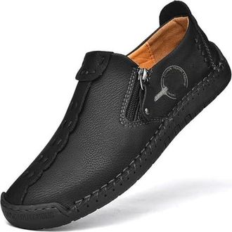 Generic Mocassins pour homme avec fermeture &eacute;clair lat&eacute;rale, faites &agrave; la main, semelle en caoutchouc antid&eacute;rapante, chaussures de marche, mocassins flexibles 