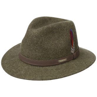 Stetson Powell Traveller Filzhut Herren Wasserabweisend Widerstandsf&auml;hig Asahi Guard Made in EU Wollfilzhut Outdoor Hut Sommer Winter Oliv-meliert XL (60-61 c