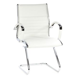 hjh OFFICE 660515 Konferenzstuhl Parma V Leder Weiß/Chrom Freischwinger Besucherstuhl mit Armlehnen