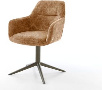 DELIFE Drehstuhl Pejo-Flex Chenille Rost Fußkreuz Effektfinish Titan 360° drehbar Wippfunktion Taschenfederkern, Esszimmerstühle