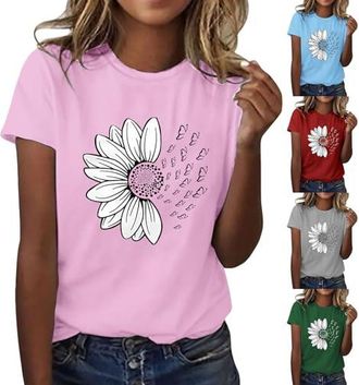 Generic Haut dété pour femme avec imprimé graphique tournesol - Col rond - Coupe ample - Manches courtes - Décontracté - Pour les vacances en plein air - Lége