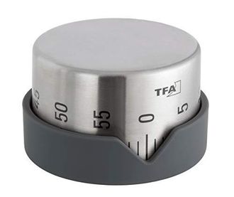 TFA Dostmann Analoger Küchen-Timer Dot, 38.1027.10, stufenlos einstellbar, 0-60min, akustischer Alarm, aus Edelstahl, grau