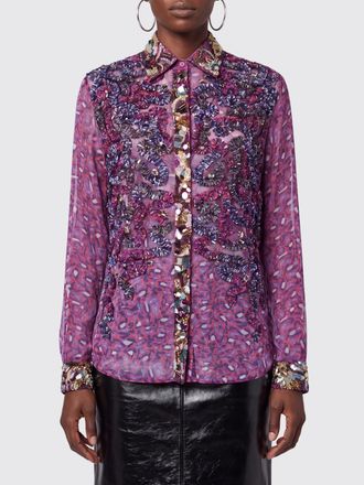 Dries Van Noten Chemise en viscose avec volants et broderies de sequins