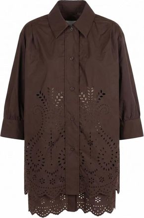 Meimeij Femme, Blouses et Chemises, Brun, Taille: 36 FR Chemise Taffetas D&eacute;coupe Laser