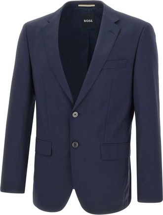 HUGO BOSS Homme, Vestes, Bleu, Taille: XL Blazer Slim Fit en Laine M&eacute;lang&eacute;e Bleu