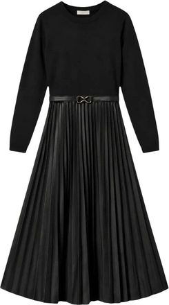 Twinset Robe mi-longue en maille et similicuir - Femme - Robes - Noir - Taille: 42 FR