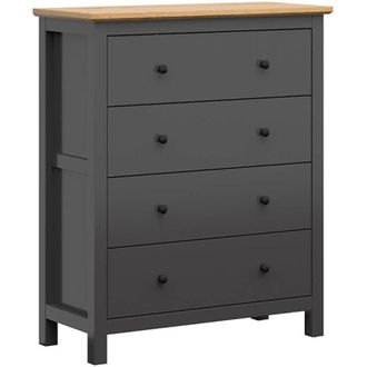 PEGANE Commode meuble de rangement &agrave; 4 tiroirs, coloris Gris graphite/Ch&ecirc;ne artisan - Longueur 101 x Profondeur 44 x Hauteur 120 cm