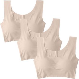 Generic Lot de 3 soutiens-gorge de sport sans couture pour femme avec soutien-gorge int&eacute;gr&eacute; en soie glac&eacute;e col rond sans manches pour gym, yoga, course &agrave; pied