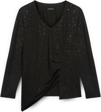 Fiorella Rubino Femme, Blouses et Chemises, Noir, Taille: 44 FR T-shirt &agrave; paillettes avec drap&eacute; lat&eacute;ral