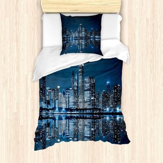 Abakuhaus Chicago Skyline Bettbezug Set für Einzelbetten, Schlafen Stadt, Milbensicher Allergiker geeignet mit Kissenbezug, 135 cm x 200 cm - 80 x 80 cm, Nachtb