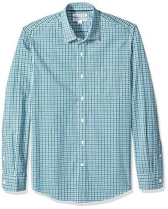 Amazon Essentials Chemise en Popeline à Manches Longues Coupe Ajustée Homme, Bleu Vert Motif Vichy, XXL