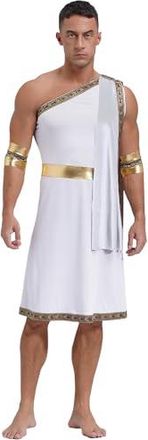 dPois D&eacute;guisement Toge Grecque Luxe Homme Costumes Jupe de Gladiateur Homme Brillant Dieu Grec Antique Rome Empereur Romain Cosplay Carnaval F&ecirc;te S-3XL Blan