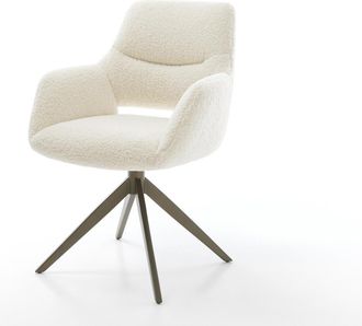 DELIFE Drehstuhl Yago-Flex mit Armlehnen Teddy Beige Kreuzgestell breit Effektfinish Titan 360&deg; drehbar Wippfunktion Taschenfederkern, Esszimmerst&uuml;hle