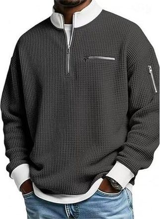 Generic Sweat &agrave; fermeture &eacute;clair contrast&eacute;e &agrave; col montant d&eacute;contract&eacute; pour homme 2026, Noir, 4XL